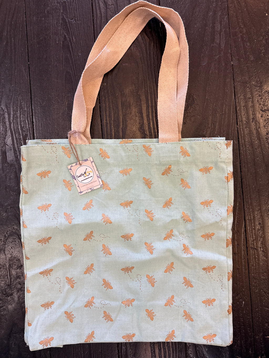 CANVAS TOTE- MINT GREEN BEE – SweetNes Honey Apiaries & Beetique