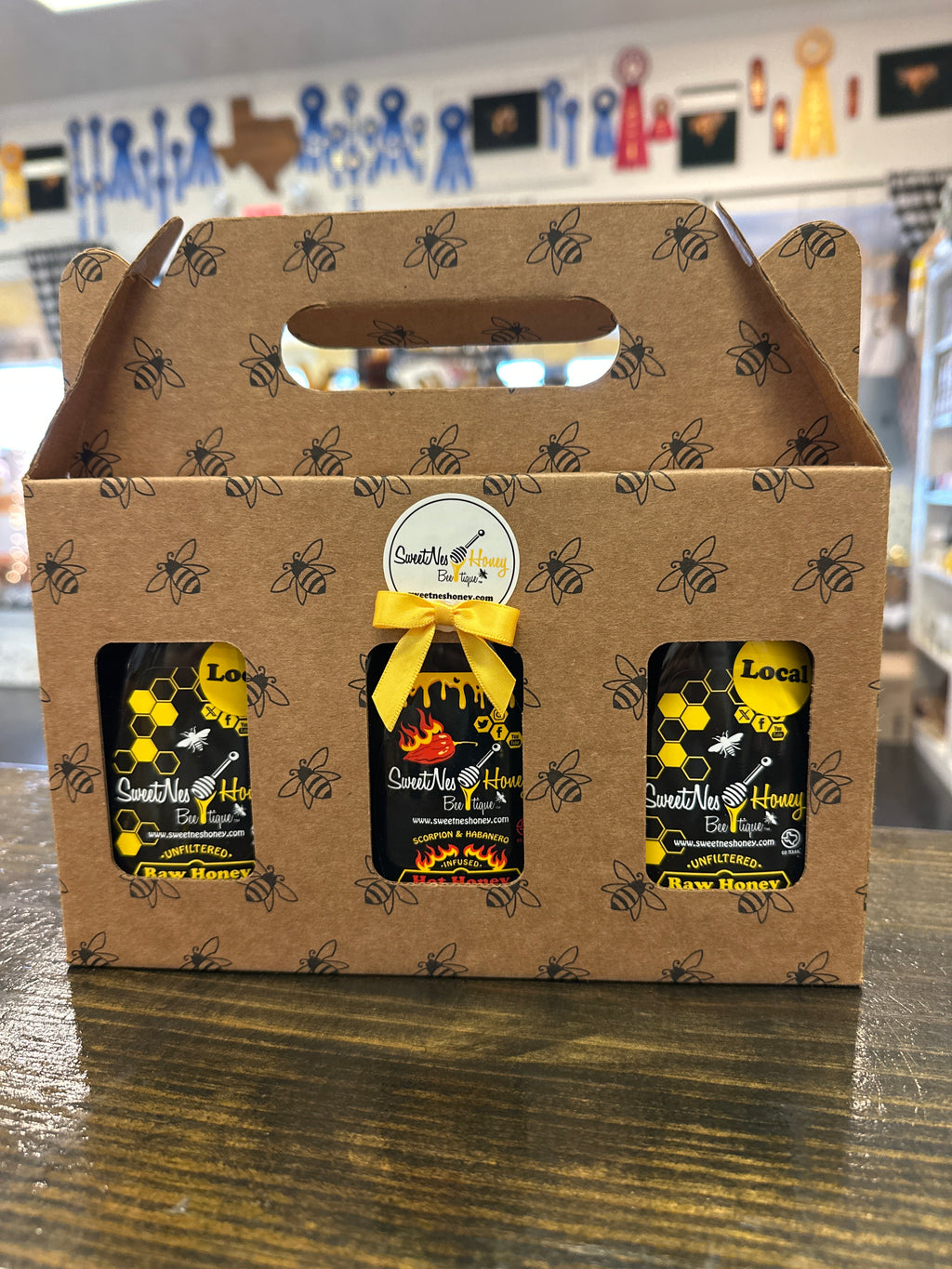 3pk Gift Box Two Raw Honey & One HOT Honey – SweetNes Honey Apiaries & Beetique