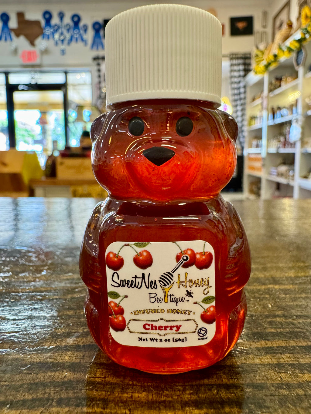 2oz Cherry Infused Honey Bear – SweetNes Honey Apiaries & Beetique